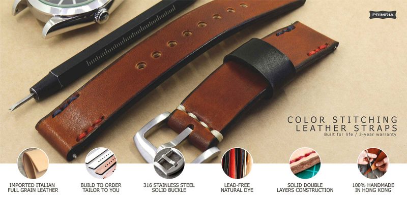 Natural Vegetable Tanned Leather Watch Strap Veg - color stitching 18mm ...